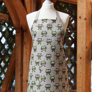 Linen Cotton Apron Owls Kitchen Apron Green Owls Cooking - Etsy