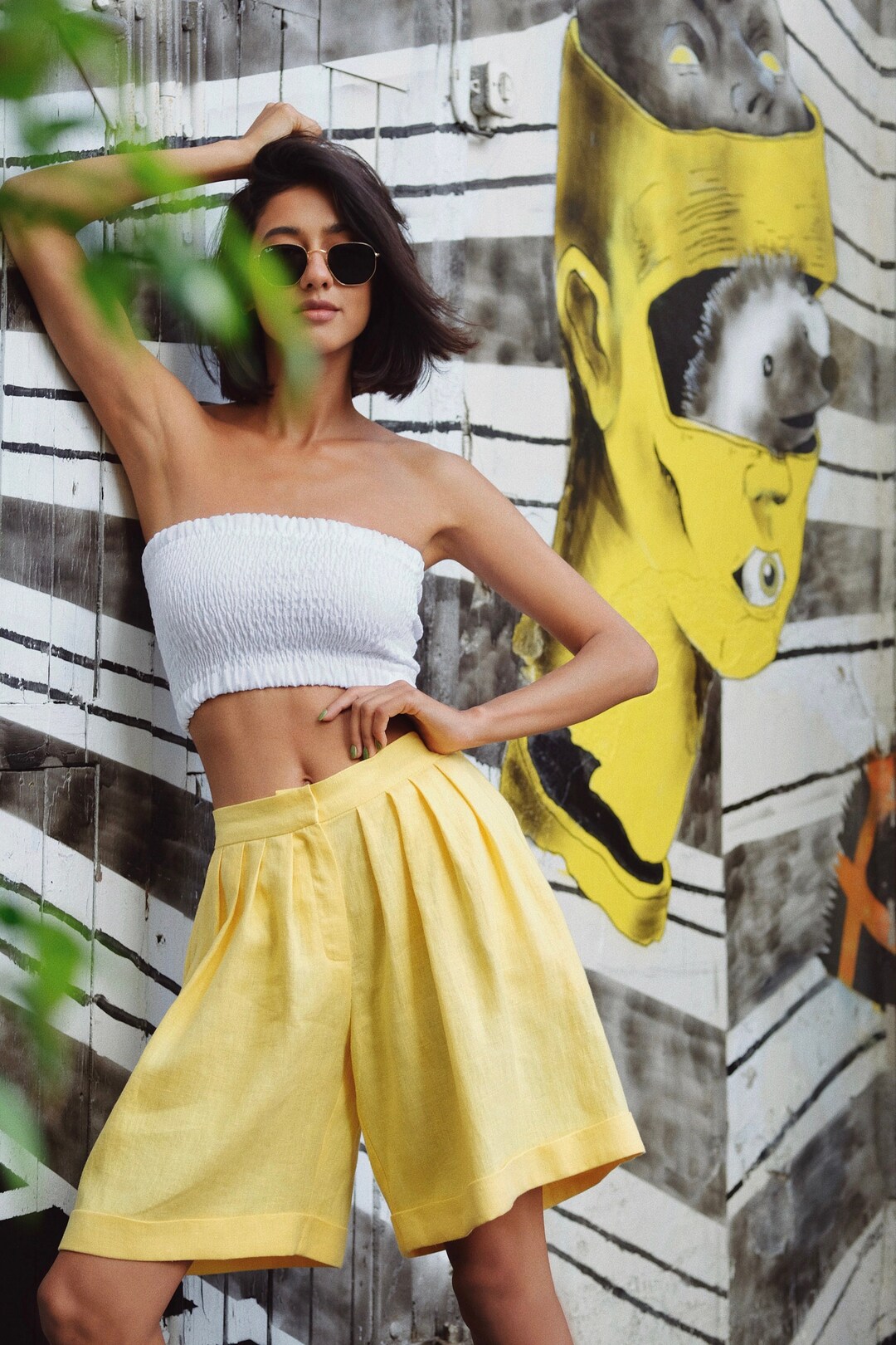 Linen Shorts Bermuda Shorts High Waisted Shorts Shorts With Pockets Porto Summer Clothing Etsy