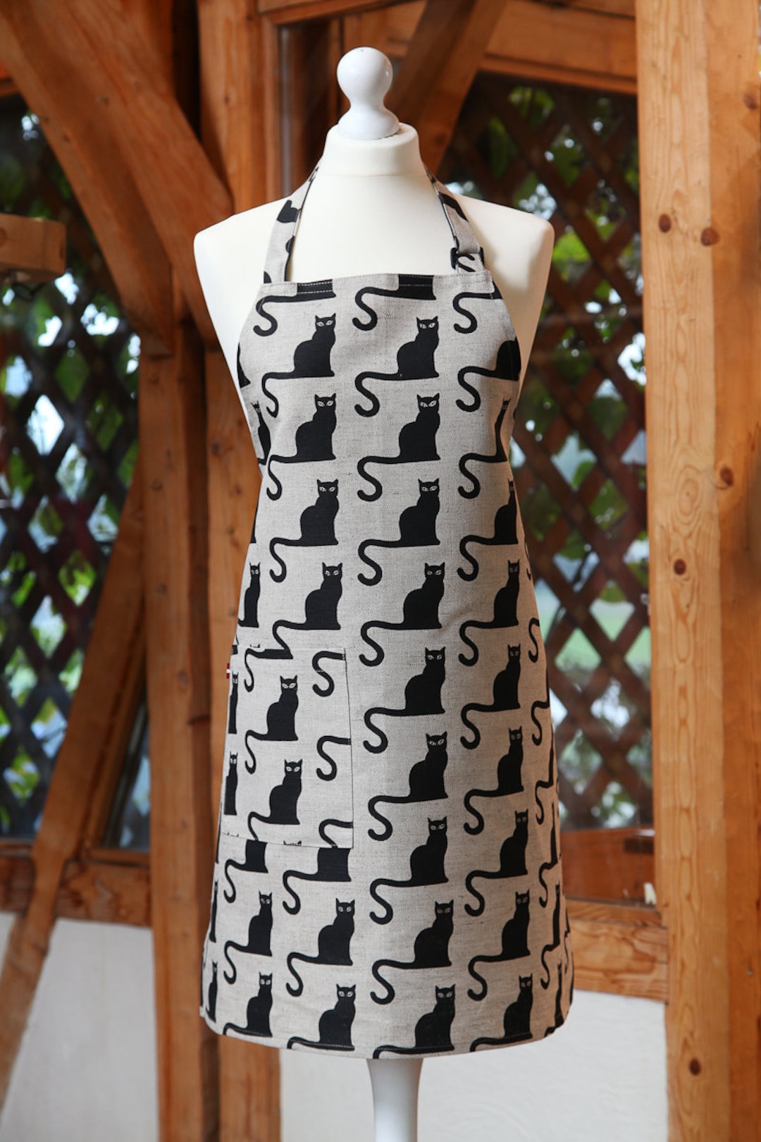 Black Cat Apron, Cute Apron, Linen Apron, Cooking Apron, Kitchen Apron ...