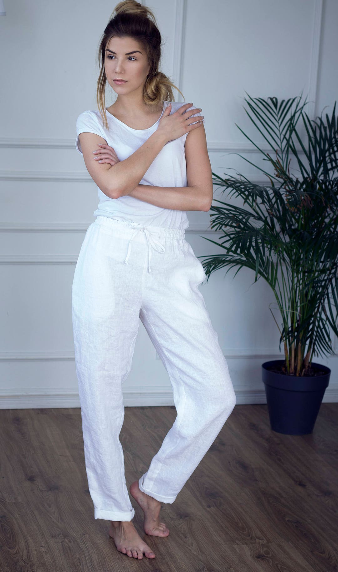 White Linen Pants, Beach Pants, Linen Pants for Women, Lounge Pants ...