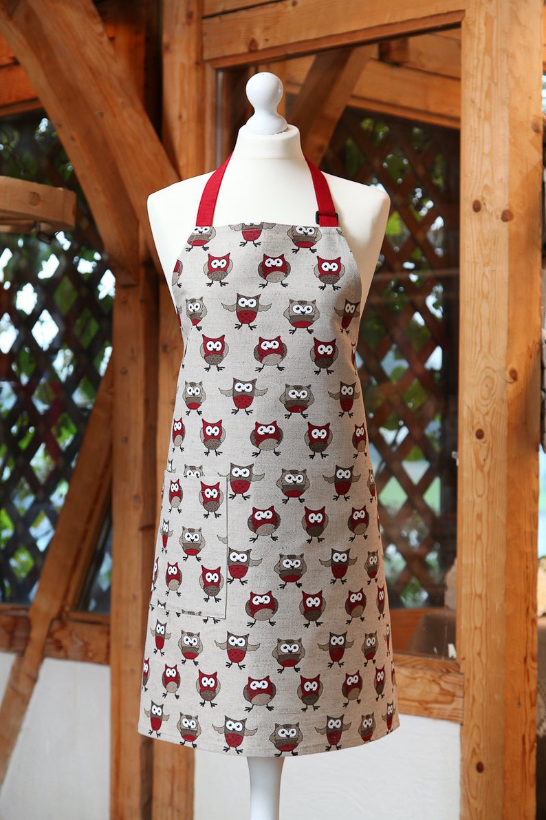 Linen Cotton Apron Owls Kitchen Apron Green Owls Cooking | Etsy
