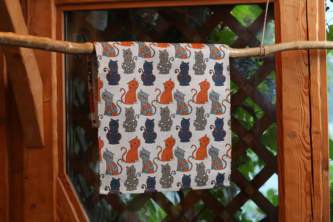 Funny Cat Towel, Linen Tea Towel, Hand Towel, Dish Towel, Hanging Towel ...