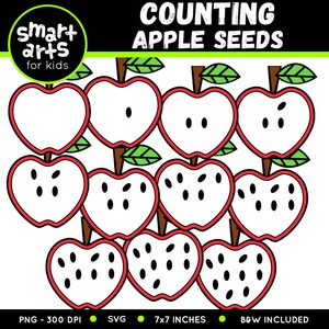 Back to School Counting Apple Seeds Clip Art - School Clipart - Back to ...