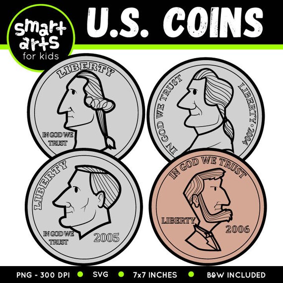 U.S. Coins Clip Art Cartoon instant download SVG | Etsy