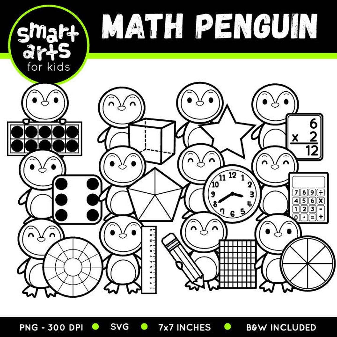 Math Penguin Clip Art Cartoon Digital Graphics Penguin | Etsy