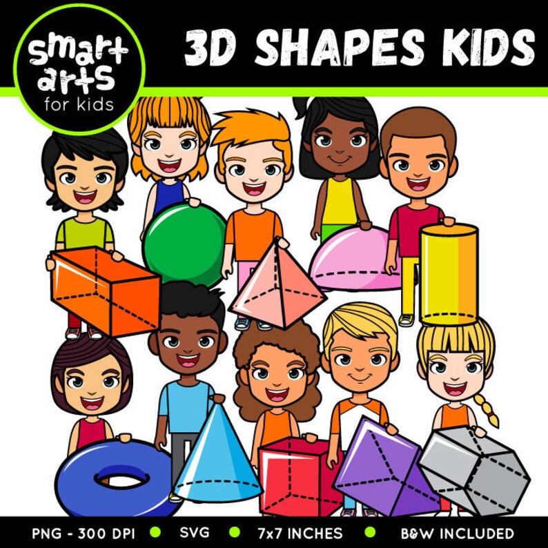 Math 3D Shapes Kids Clip Art Cartoon Instant Download - Etsy