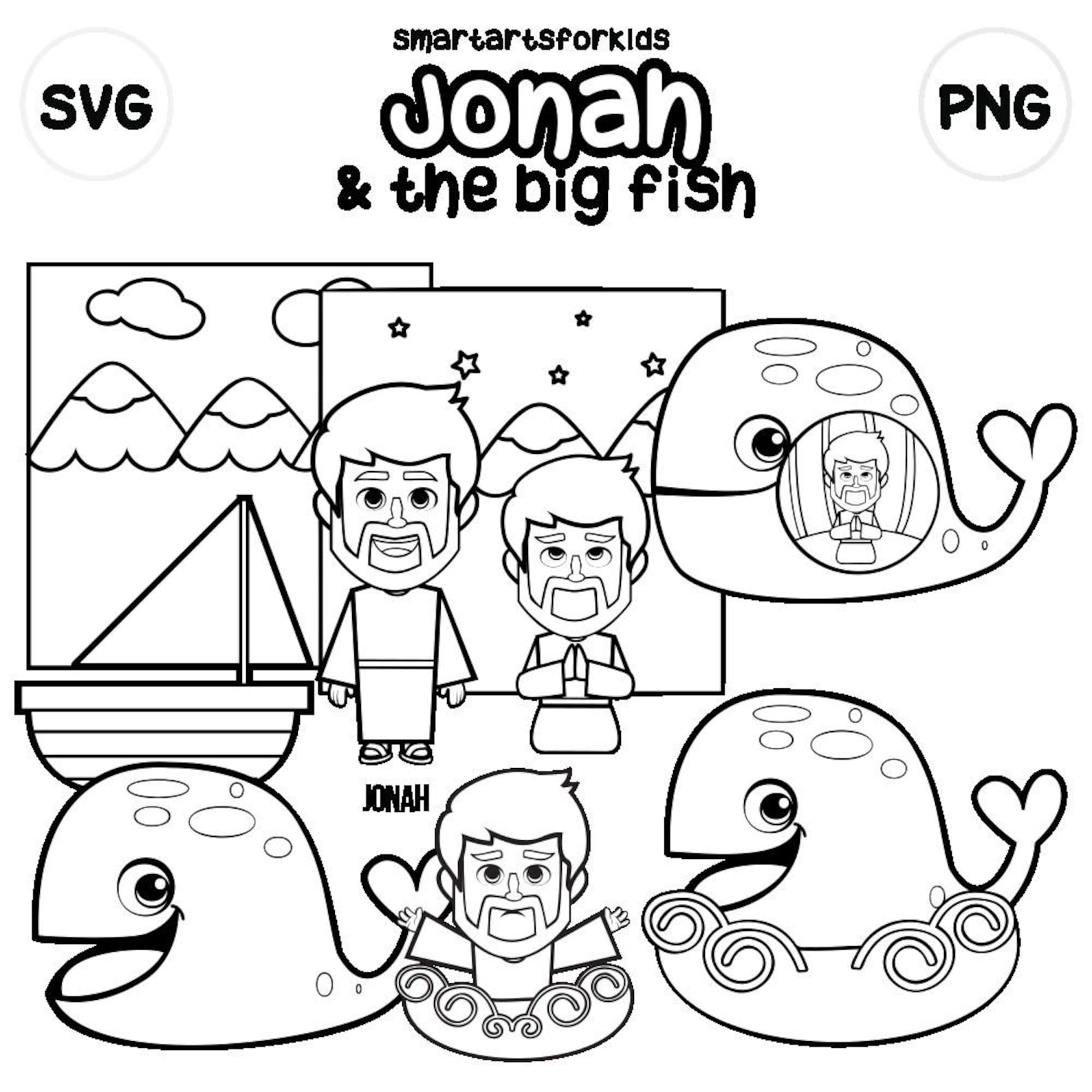 Jonah and the Big Fish Clip Art- Bible Based - Bible Characters - Jonah ...