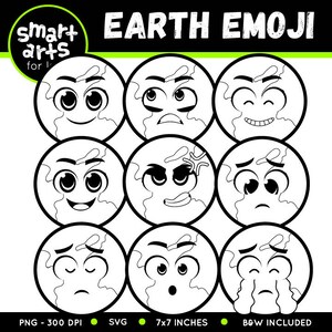 Earth Emoji Clip Art- Cartoon - Instant Download - SVG Cricut - Vector ...