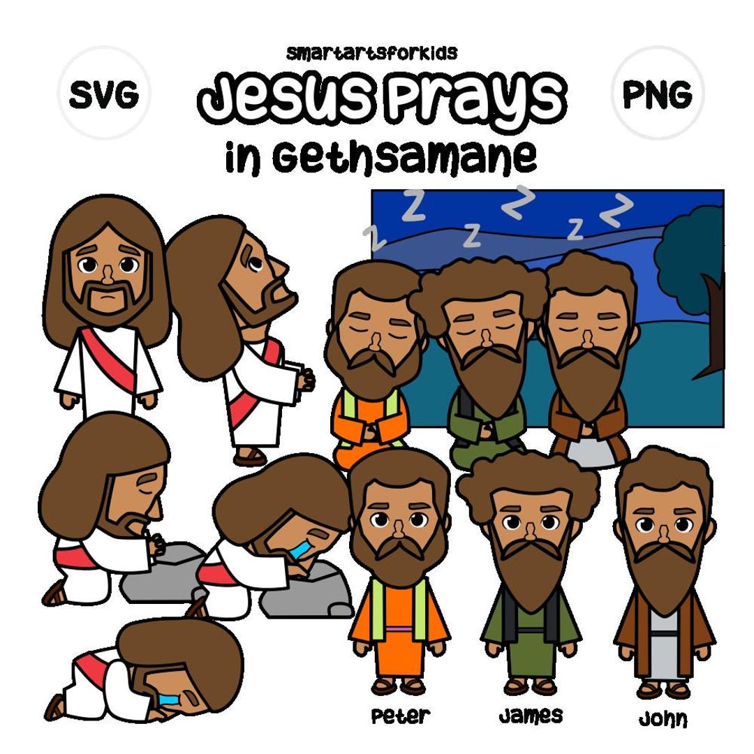 Jesus Prays in Gethsemane Clip Art - Bible Based - Gethsemane - Prays ...