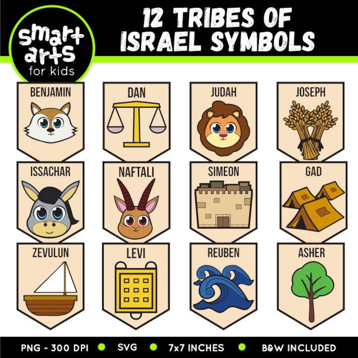 12 Tribes of Israel Symbols Clip Art - Israel Symbols - Bible Based ...
