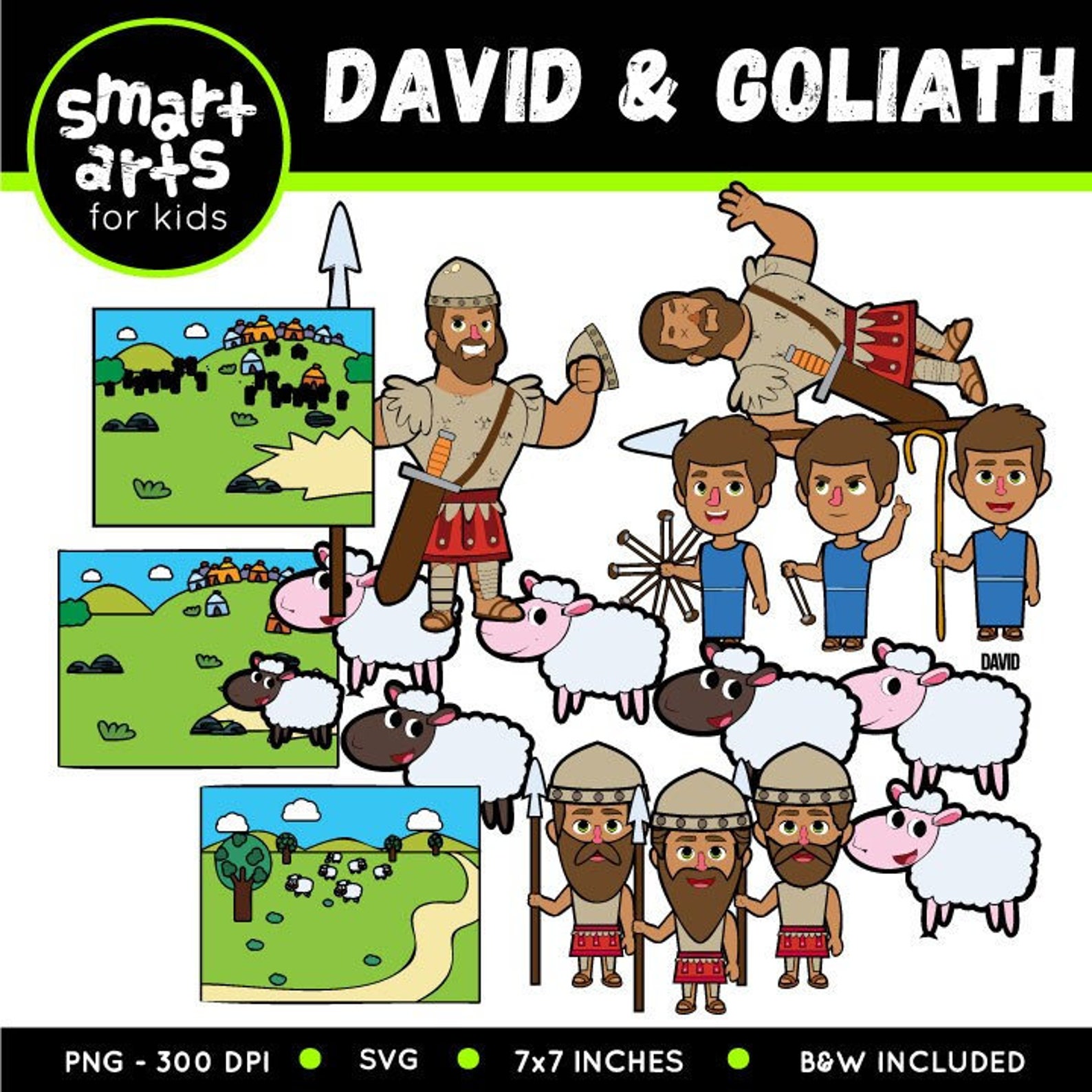 David and Goliath Clip Art Bible Based Bible Characters SVG Cricut ...