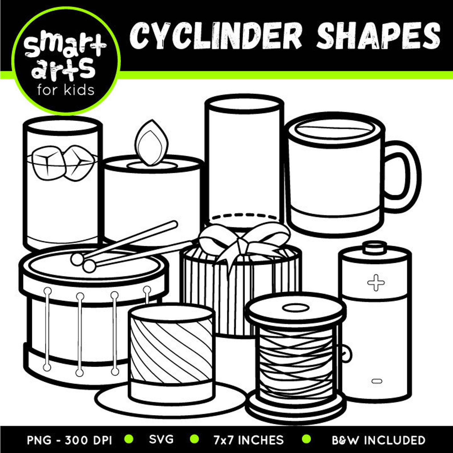 Cylinder Shapes Clip Art Cartoon Digital Graphics | Etsy