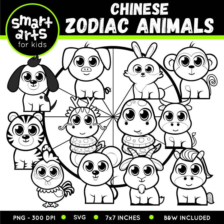 Chinese Zodiac Animals Clip Art Digital Graphics Chinese - Etsy