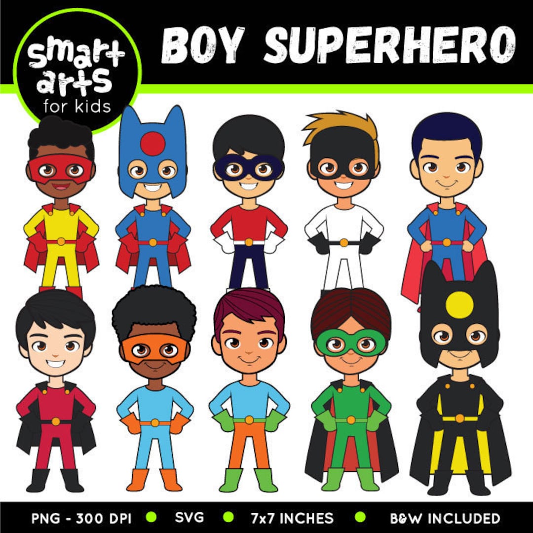 Boy Superhero Clip Art - Cartoon - Digital Graphics - Kids - Superhero ...