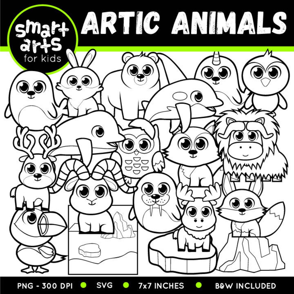 Arctic Animals Clip Art Cartoon Arctic Instant Download | Etsy