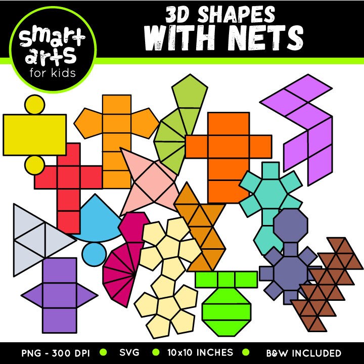 Math 3d Shapes With Nets Clip Art Bundle - Cartoon - 3dnets ...