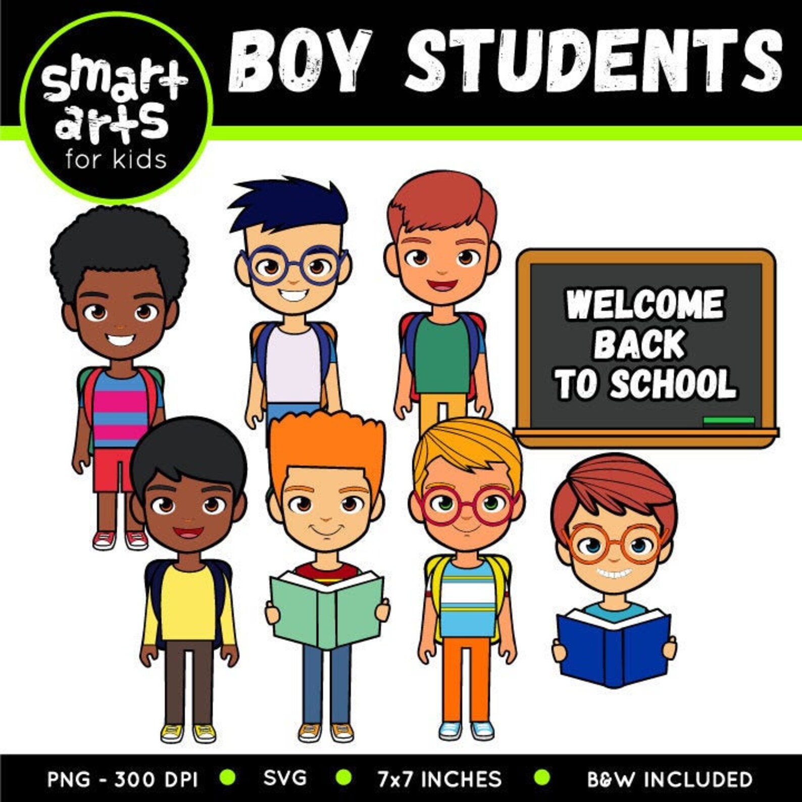 Boy Students Clip Art School Clipart Back to School - Etsy