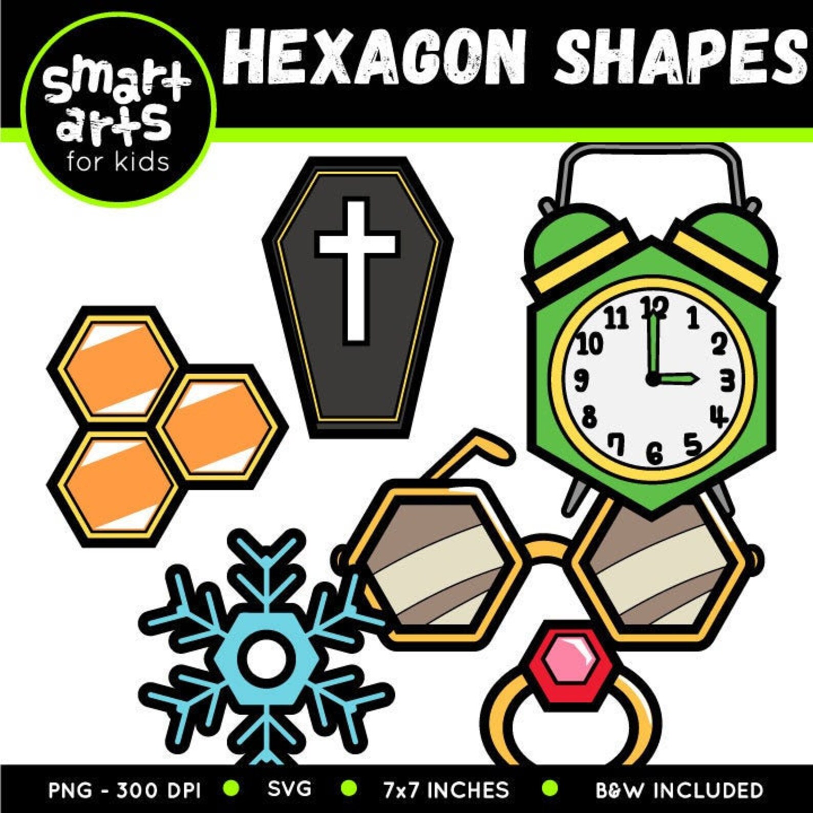 Hexagon Shapes Clip Art Cartoon Hexagon Hexagon Shapes - Etsy