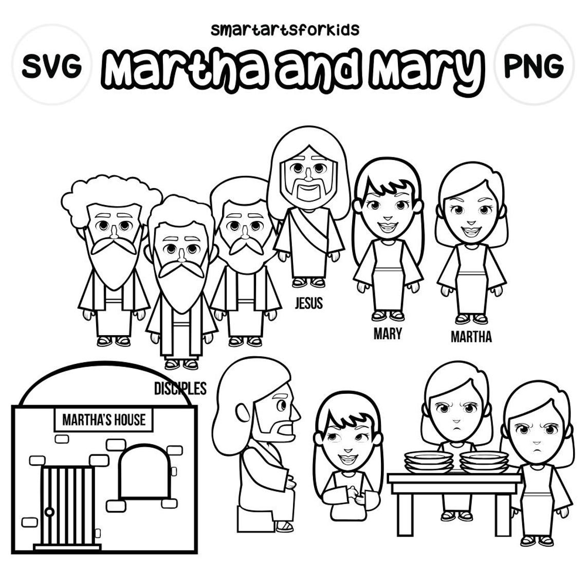 Martha and Mary Clipart - Bible Based - Bible Characters - SVG Cricut ...