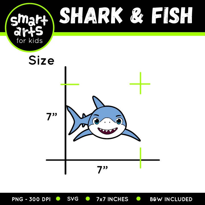 Shark and Fish Clip Art Cartoon Digital Graphics Shark | Etsy