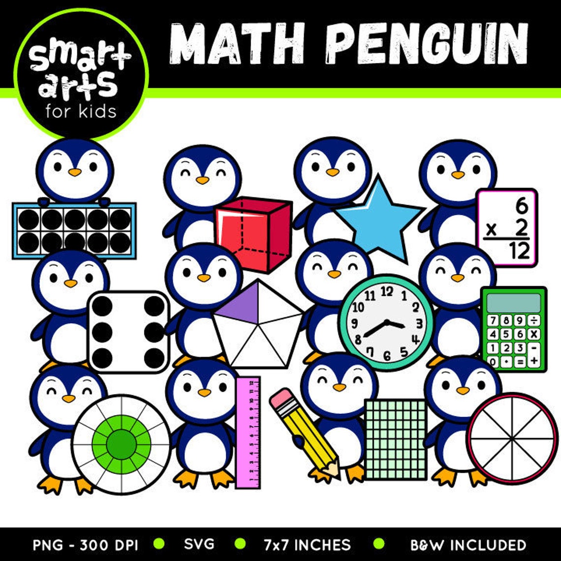 Math Penguin Clip Art Cartoon Digital Graphics Penguin | Etsy