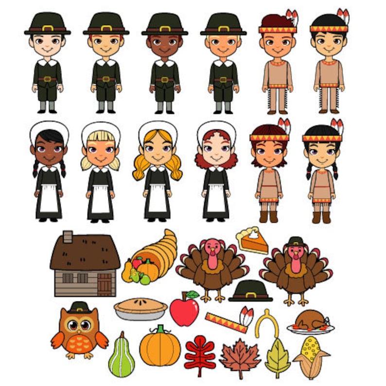 Thanksgiving Clip Art Set Thanksgiving Pilgrim Clipart | Etsy