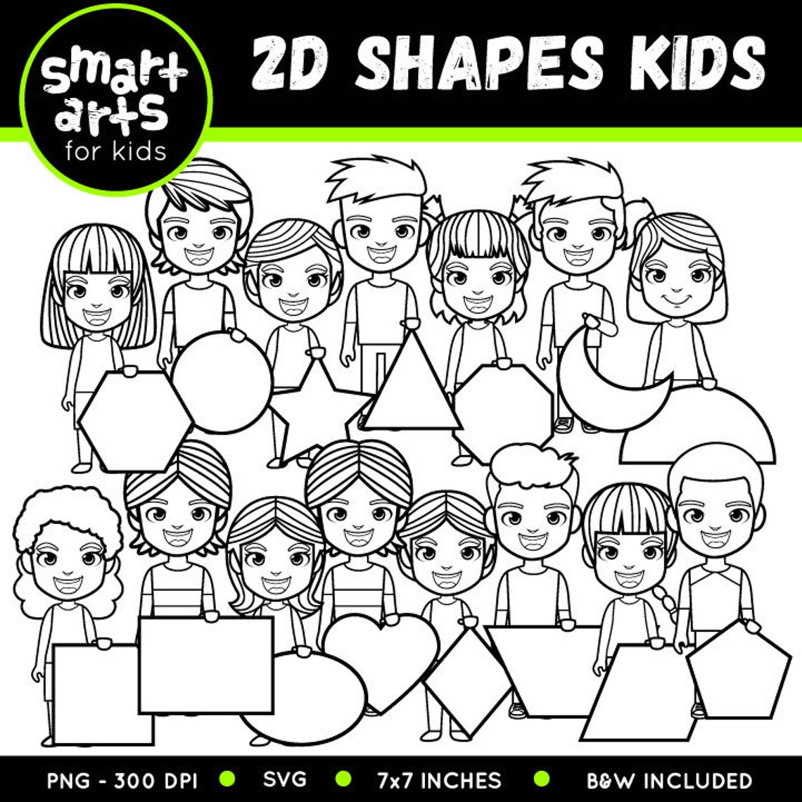 Math 2D Shapes Kids Clip Art Cartoon Instant Download - Etsy
