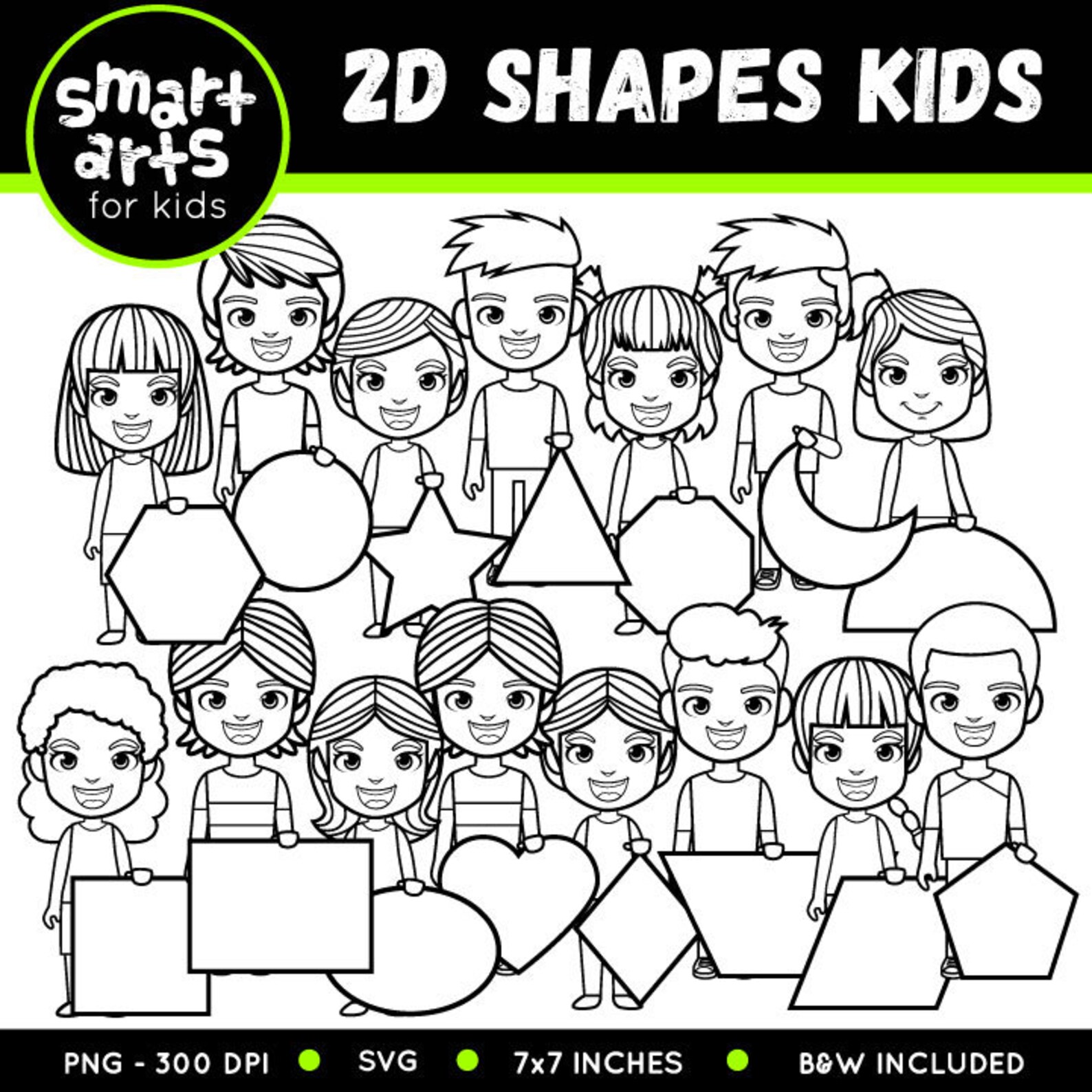 Math 2D Shapes Kids Clip Art Cartoon Instant Download - Etsy