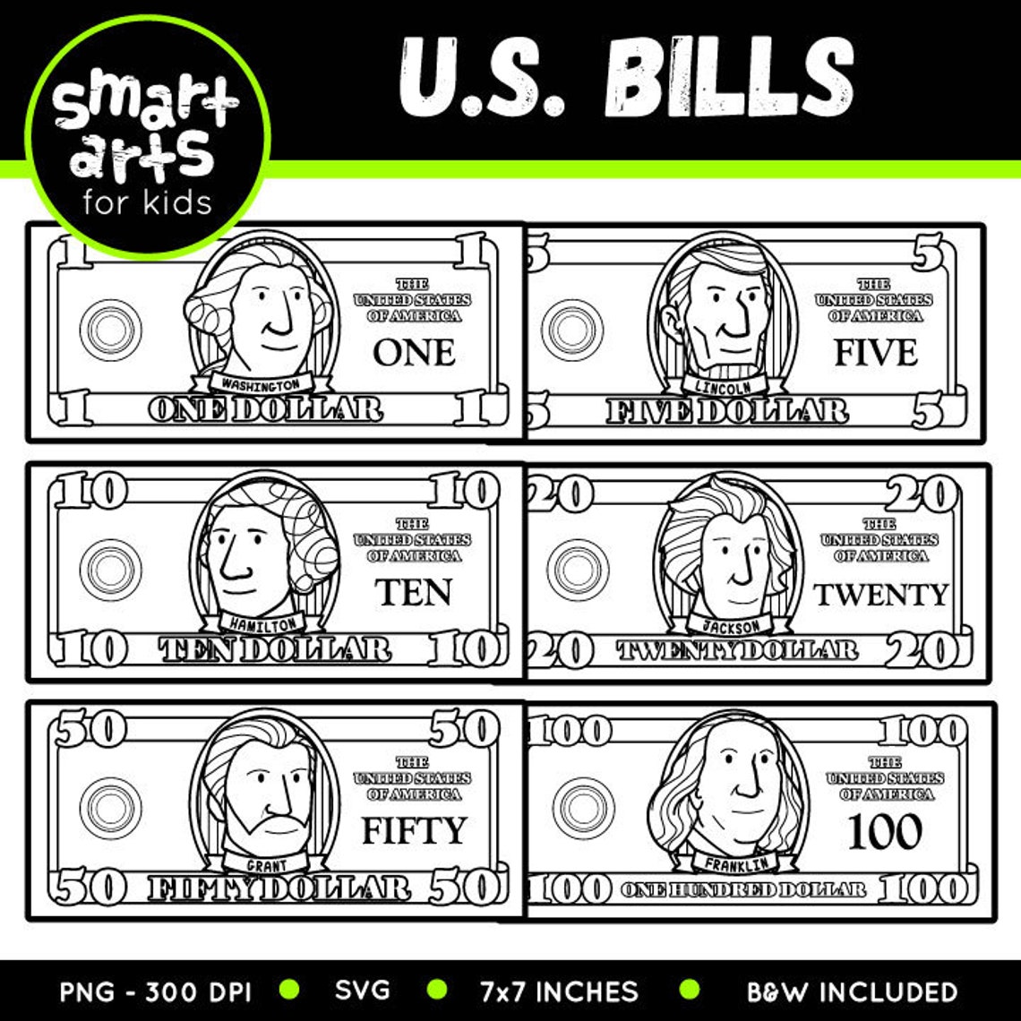 U.S. Bills Clip Art Cartoon Instant Download SVG Cricut - Etsy