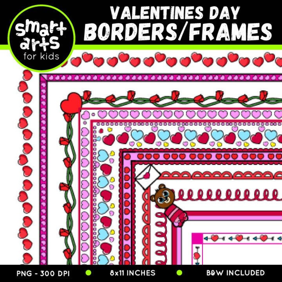 Valentines Borders Clip Art- Cartoon - Digital Graphics - Instant ...