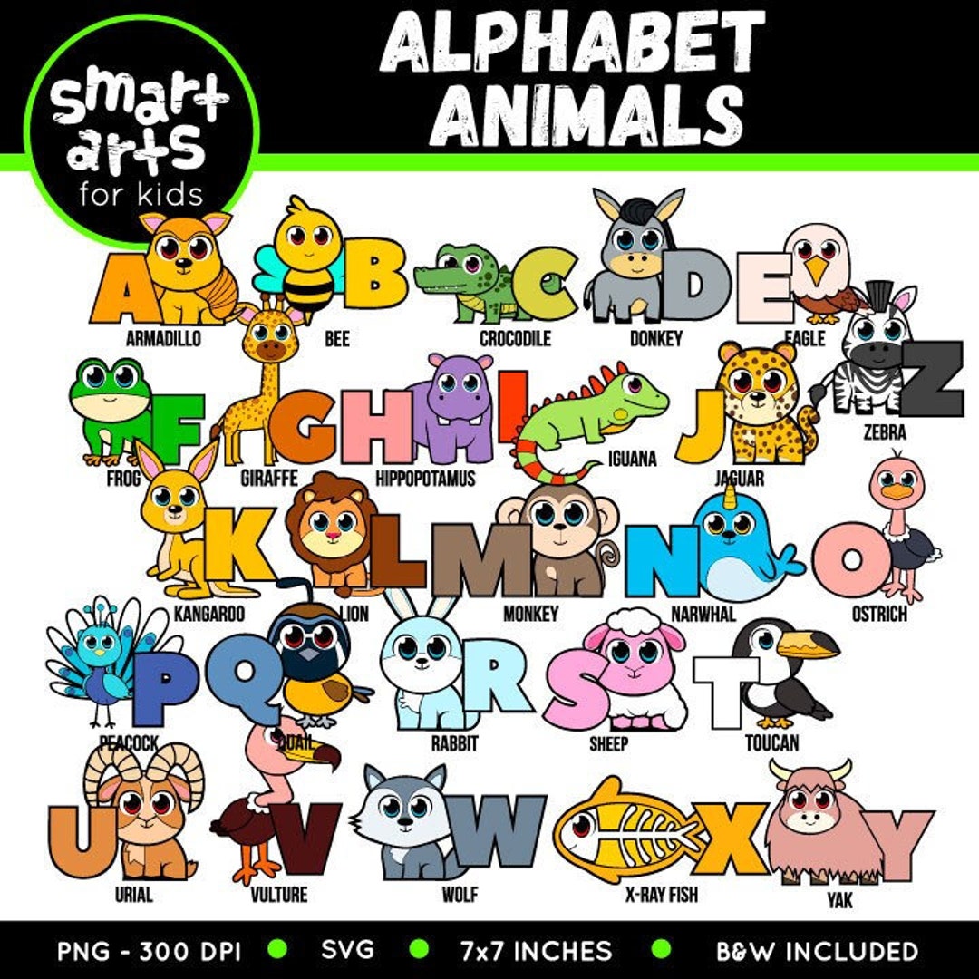 Alphabet Animals Clip Art - Art for Kids - Alphabet Clip Art - Instant ...