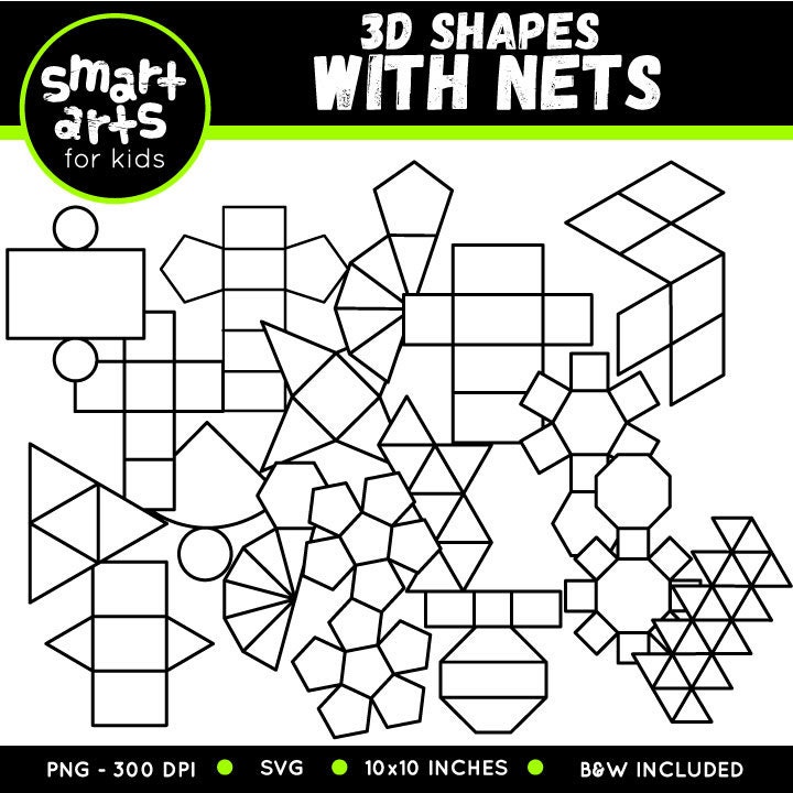 Math 3d Shapes With Nets Clip Art Bundle - Cartoon - 3dnets ...