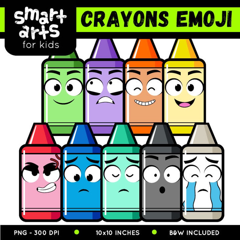 Crayons Emoji Clip Art Cartoon crayons emoji instant | Etsy