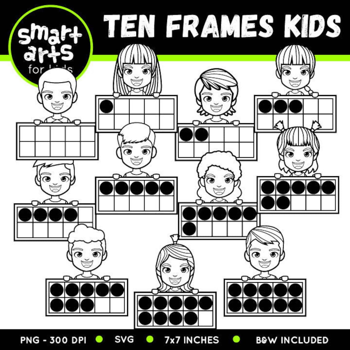 Ten Frames Kids Clip Art Cartoon Digital Graphics Instant - Etsy