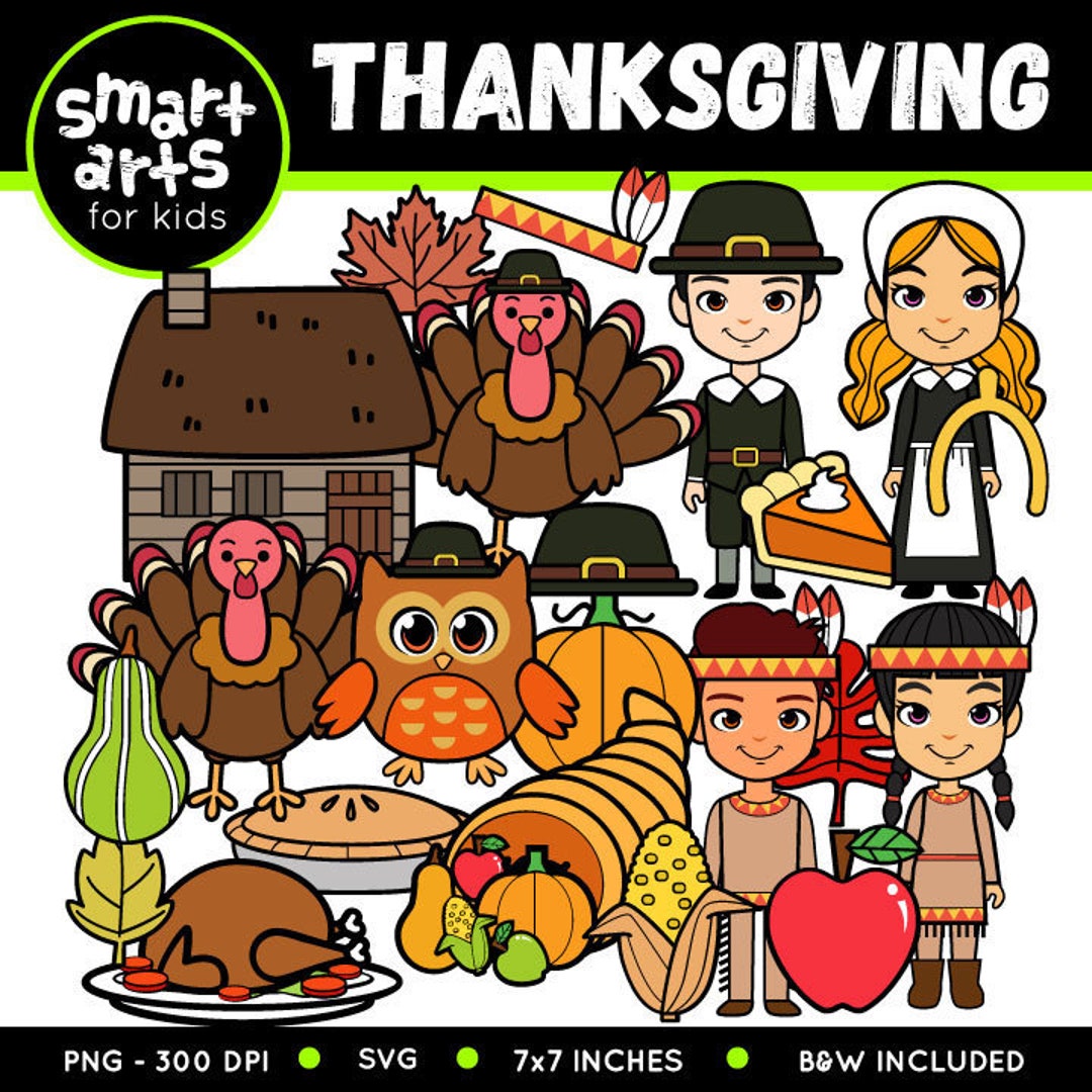 Thanksgiving Clip Art Set Thanksgiving Pilgrim Clipart Instant Download ...
