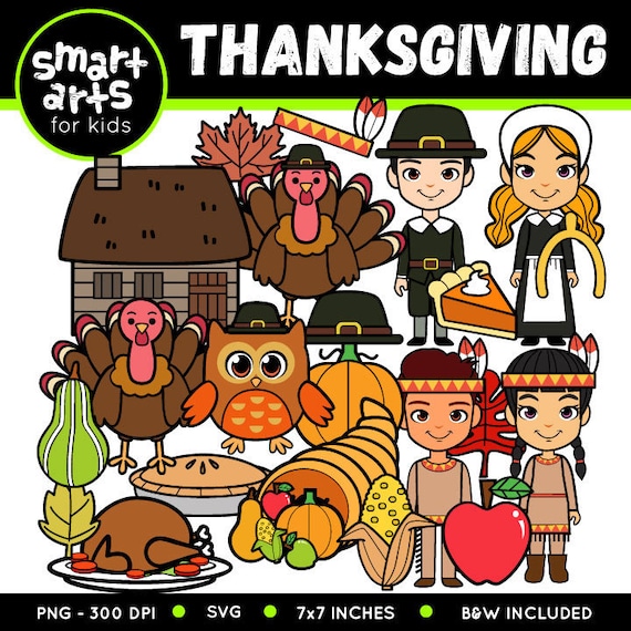 Thanksgiving Clip Art Set Thanksgiving Pilgrim Clipart | Etsy
