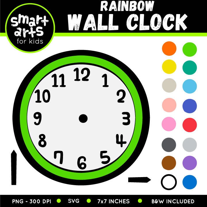 Rainbow Wall Clock Clip Art Instant Download Wall Clock - Etsy