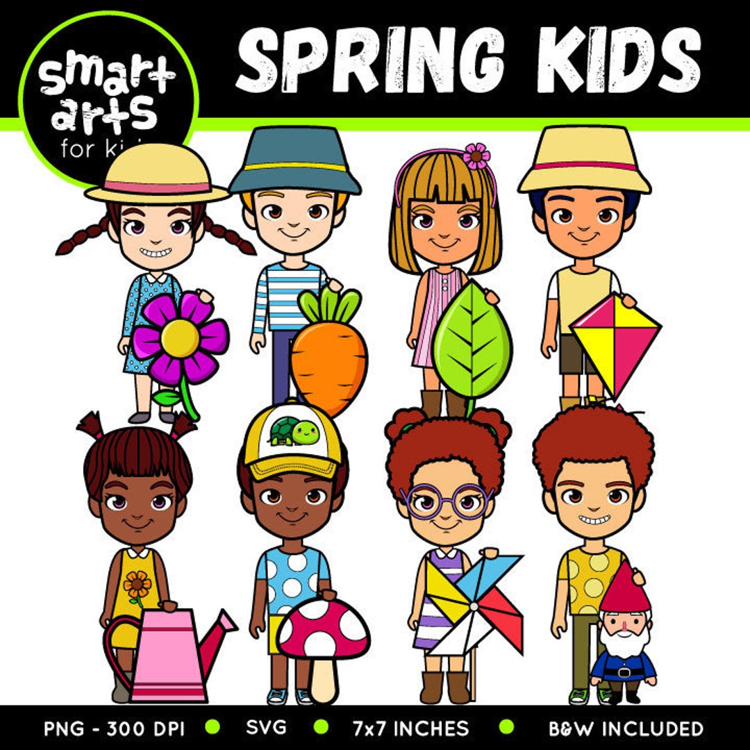 Spring Kids Clip Art Cartoon Digital Graphics Gnome - Etsy