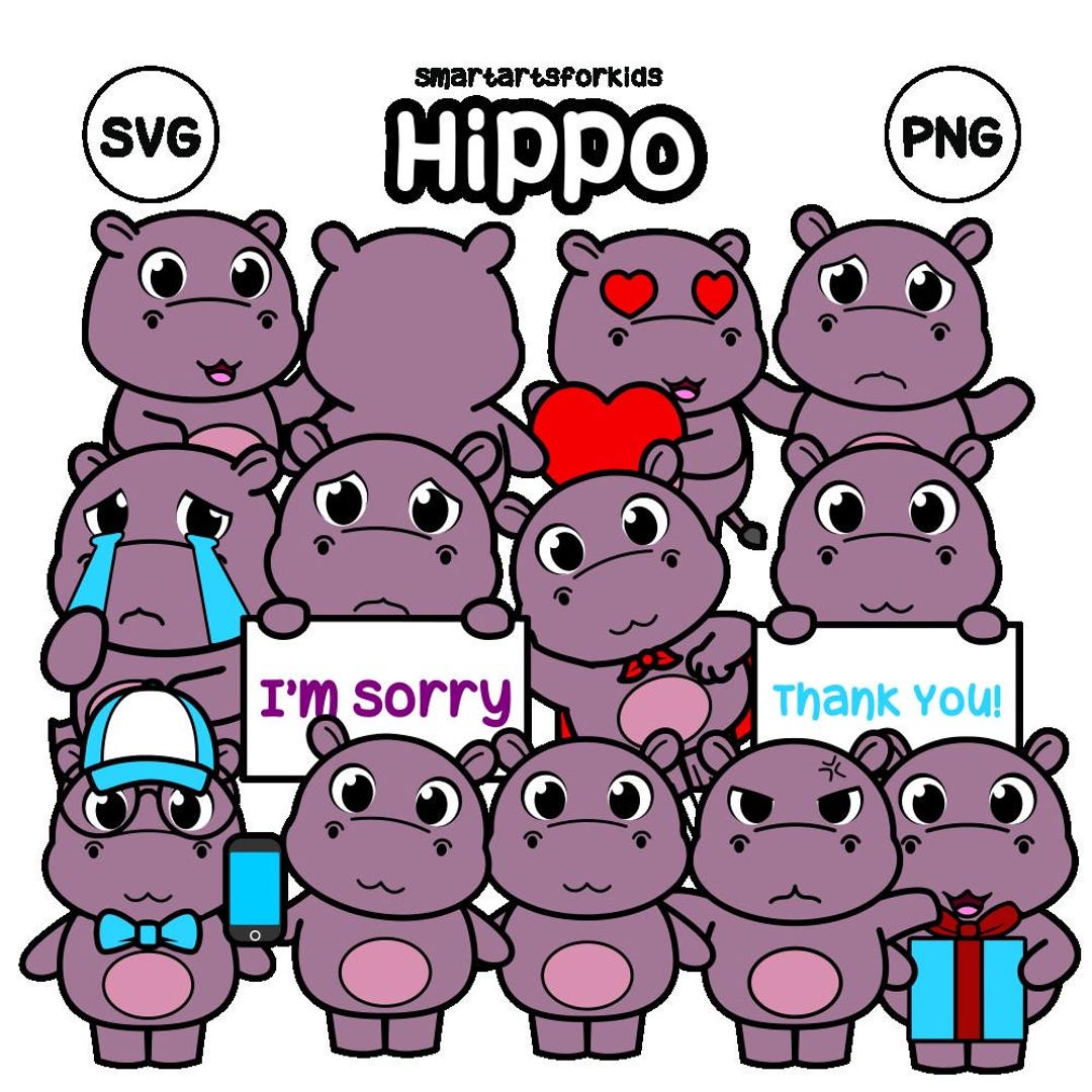 Hippo Clip Art - Art for Kids - Hippopotamus - Instant Download - SVG ...