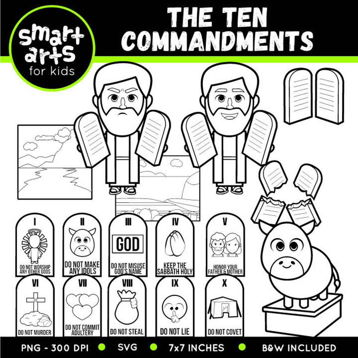Ten Commandments Clip Art Bible Based Bible Characters - Etsy
