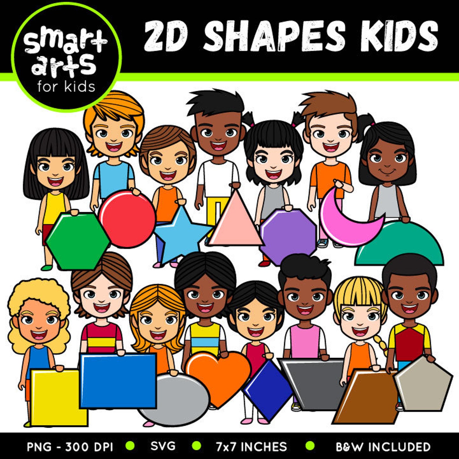 Math 2D Shapes Kids Clip Art Cartoon Instant Download - Etsy