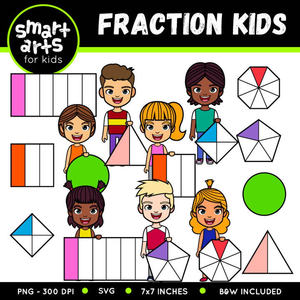 Fraction Kids Clip Art Cartoon Digital Graphics Instant | Etsy