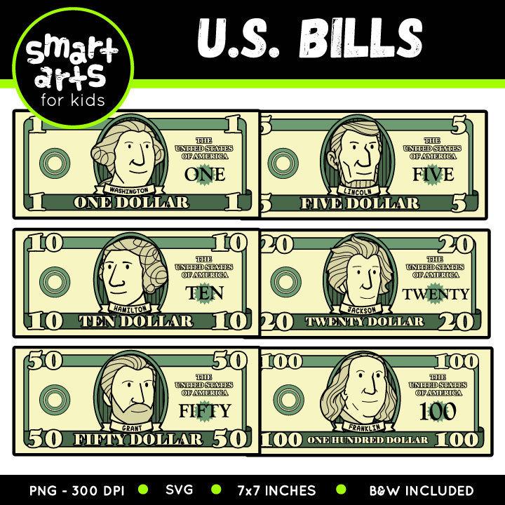 U.S. Bills Clip Art Cartoon instant download SVG | Etsy