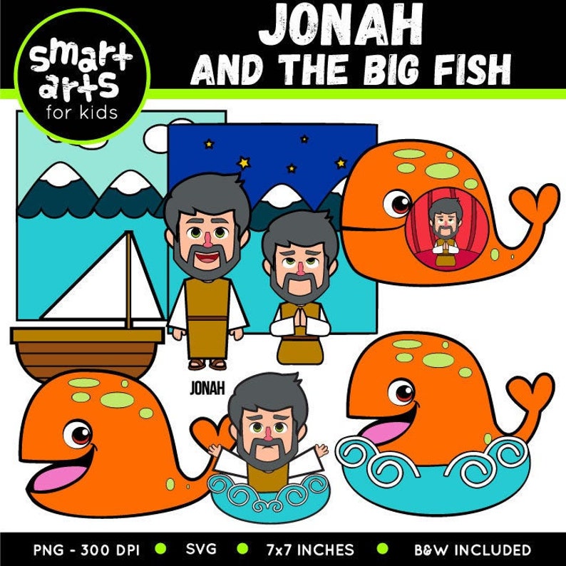 Jonah and the Big Fish Clip Art Bible Based Bible - Etsy Ireland