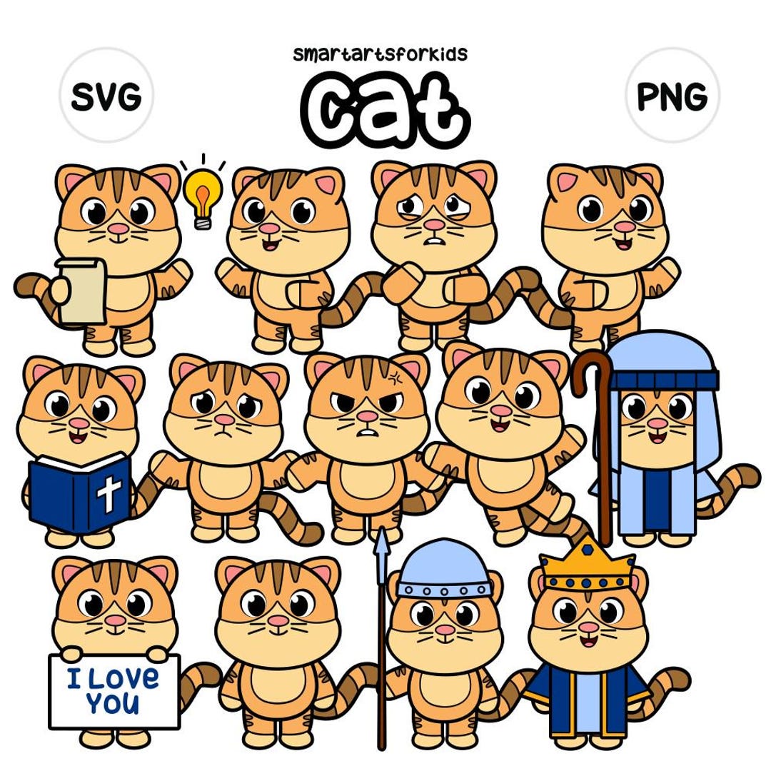 Cat Character Clip Art - Art for Kids - Cat - Instant Download - SVG ...