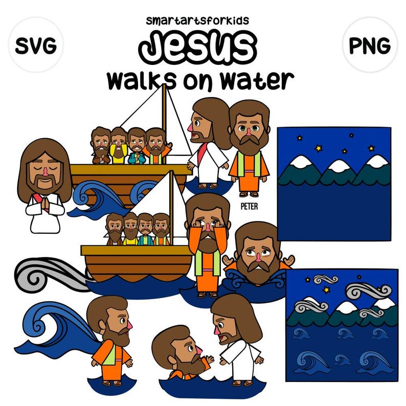 Jesus Walks on Water Clip Art | Bible Story PNG & SVG | Christian Craft ...