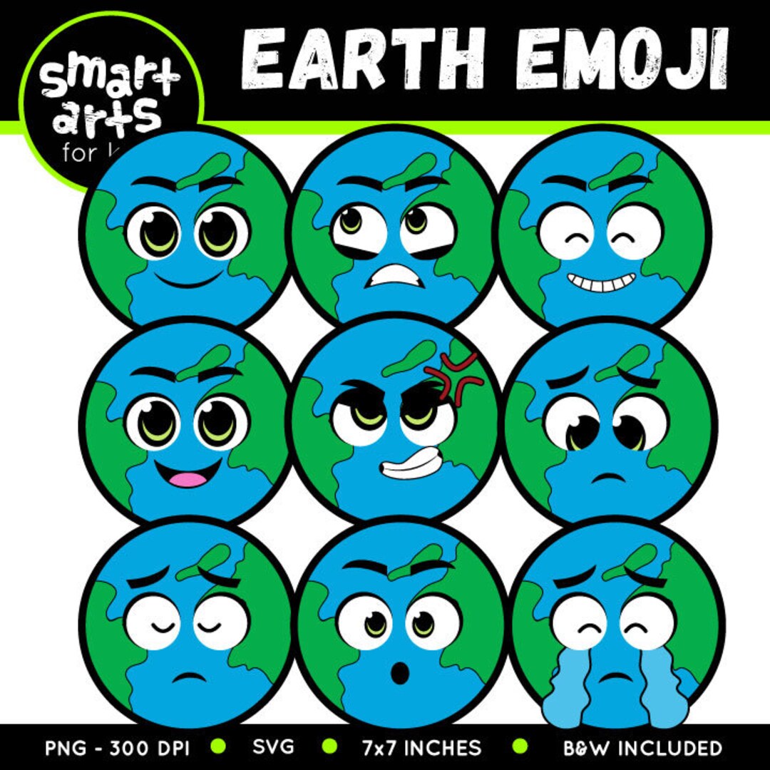 Earth Emoji Clip Art- Cartoon - Instant Download - SVG Cricut - Vector ...