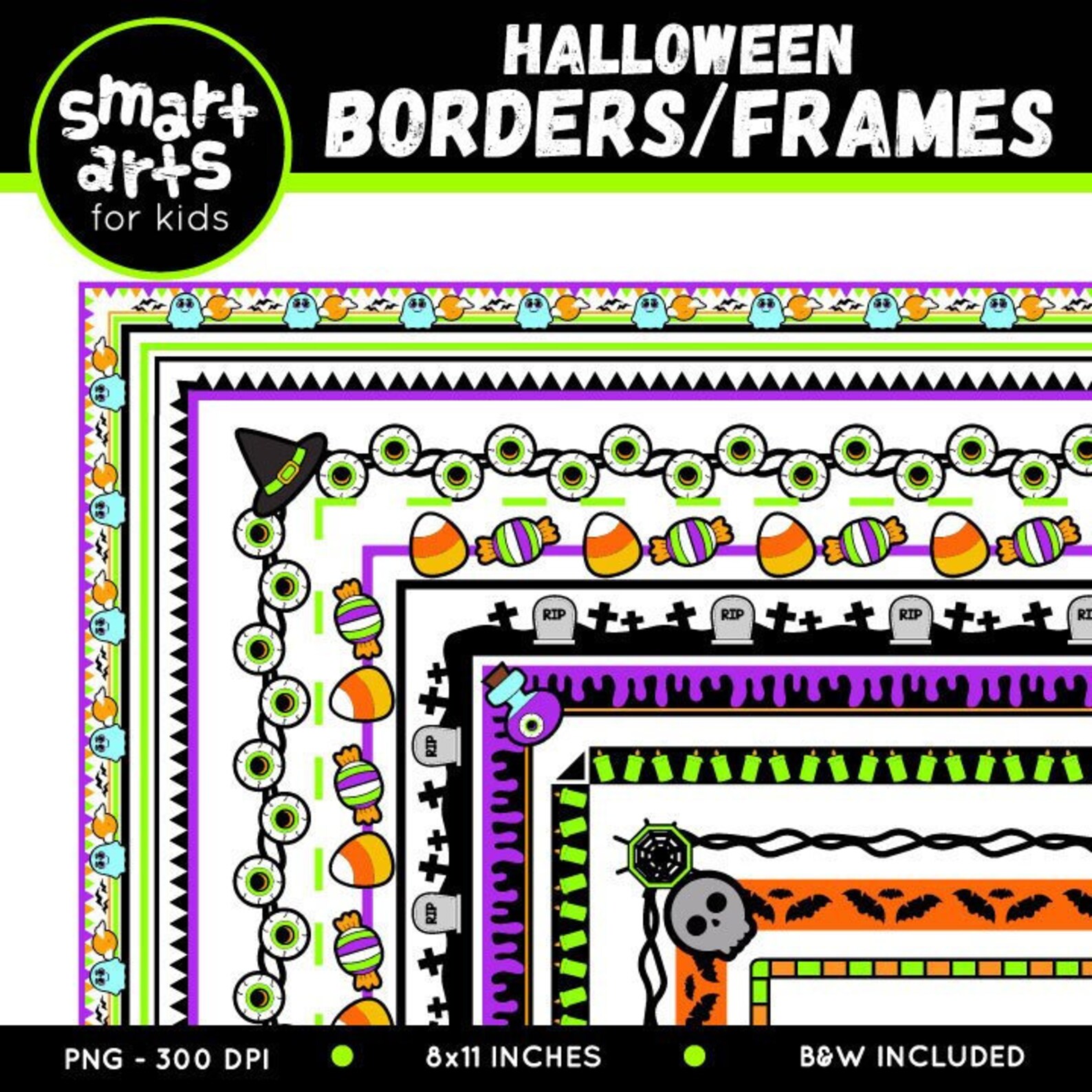 Halloween Borders Clip Art- Cartoon - Digital Graphics - Instant ...