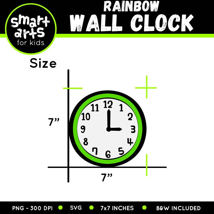Rainbow Wall Clock Clip Art - Instant Download - Wall Clock Clip Art ...