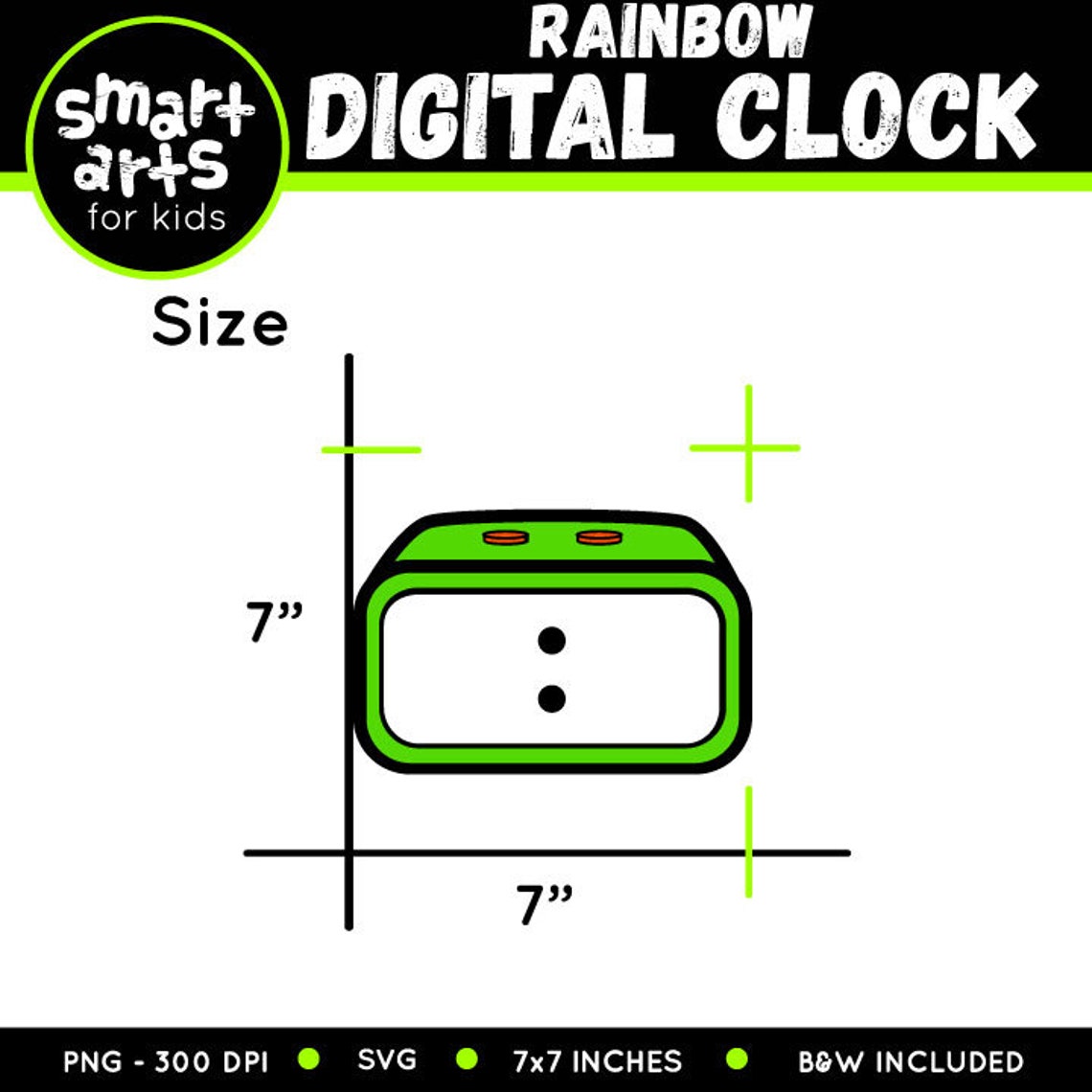 Rainbow Digital Clock Clip Art Instant Download Wall Clock - Etsy